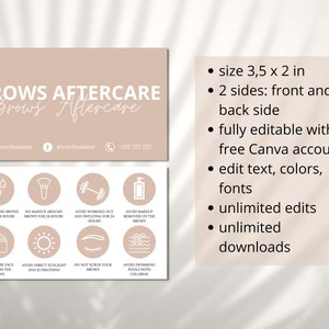 Henna Brows Aftercare Card Template, Editable Henna Brow After Care ...