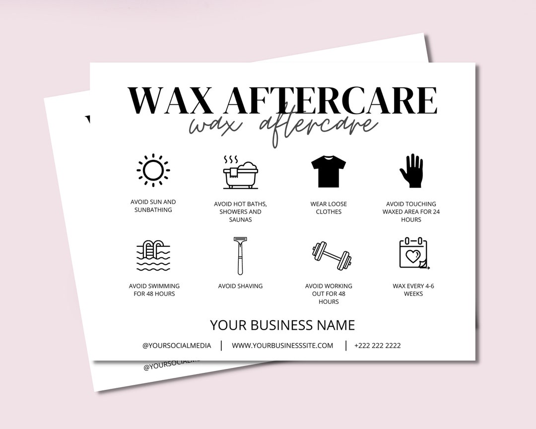 Waxing Aftercare Card Template, Printable Hair Removal Care Cards ...