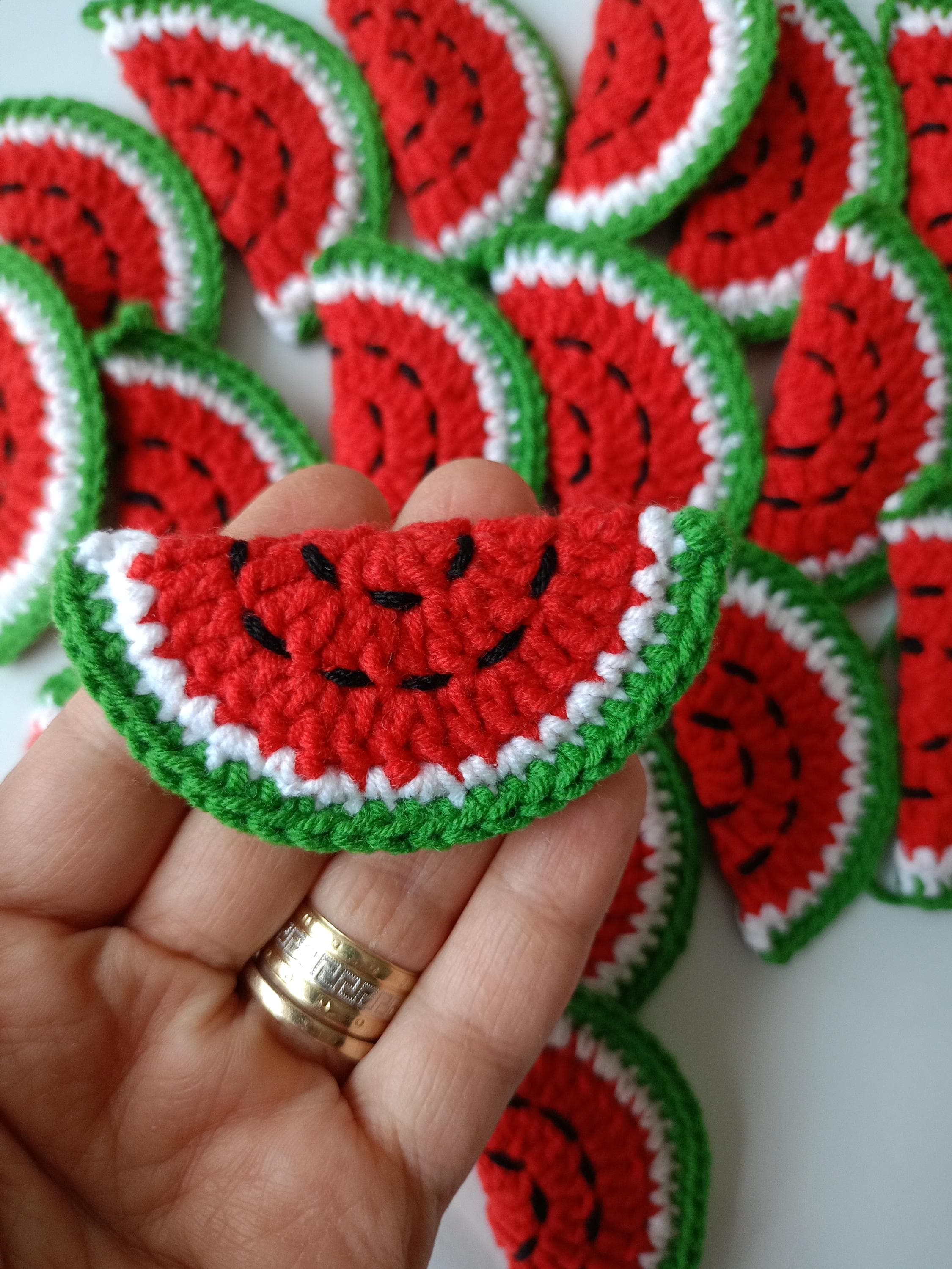10 Pieces Crochet Watermelon Slice Motif Crochet Applıque Fruit for ...