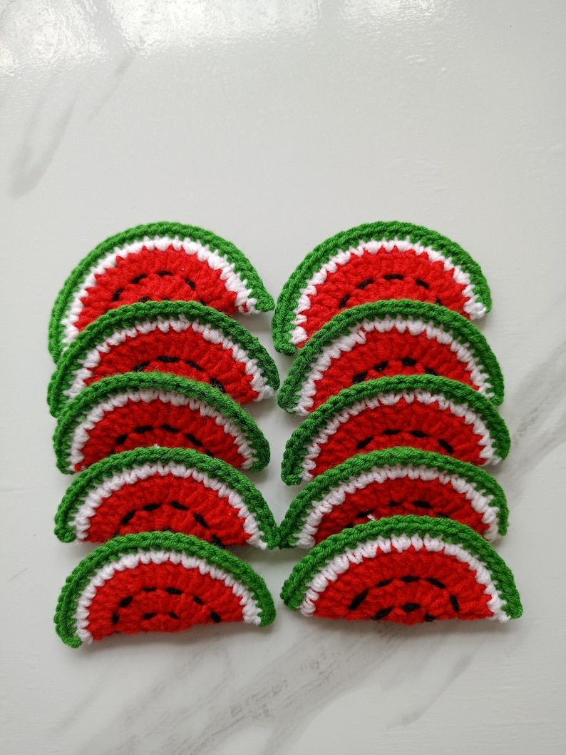 Crochet Watermelon Slice Appliques: Cotton Embellishments - Etsy