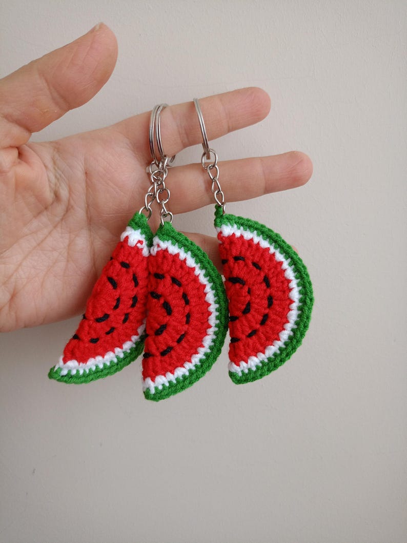 Watermelon Keychain,amigurimi Fruit Keychain, Watermelon Slice Keyring ...