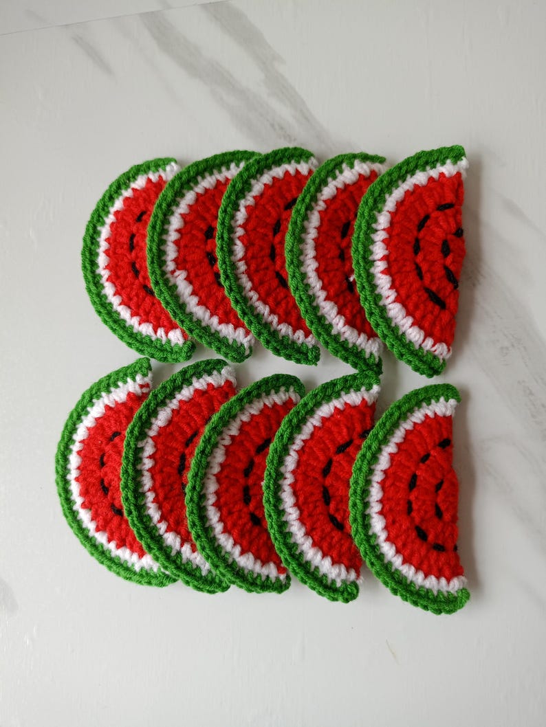10 Pieces Crochet Watermelon Slice Motif Crochet Applıque Fruit for ...