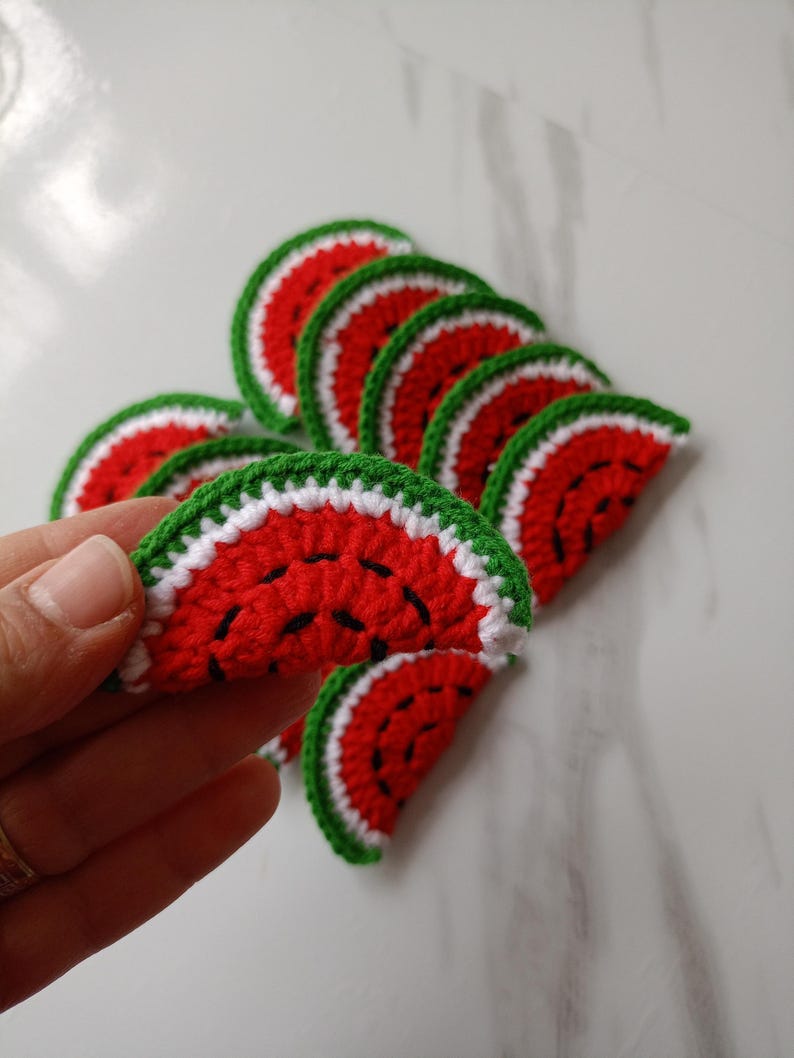 10 Pieces Crochet Watermelon Slice Motif Crochet Applıque Fruit for ...
