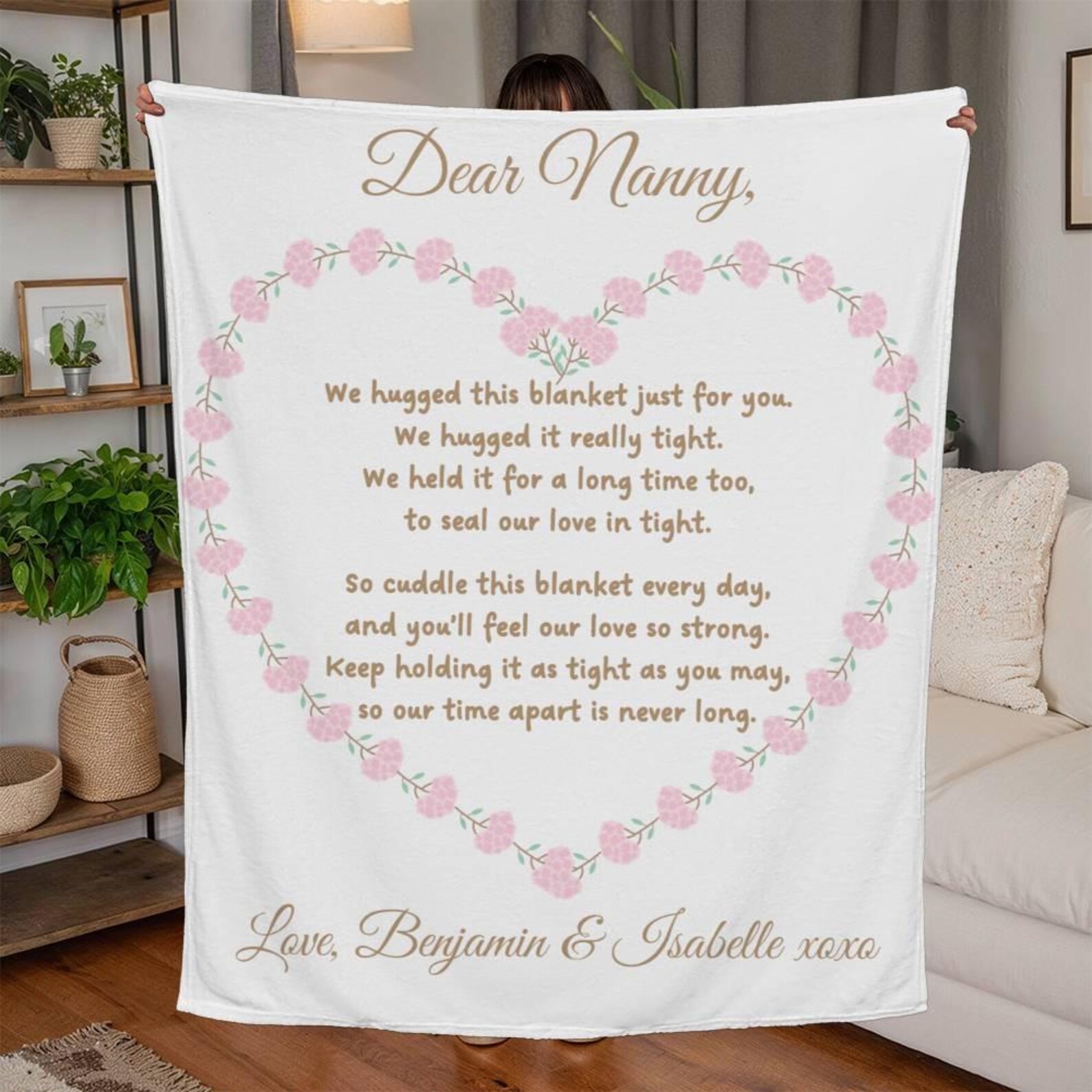 Personalized Hug Jersey Fleece Poem Blanket Gift for Special Loved Ones ...