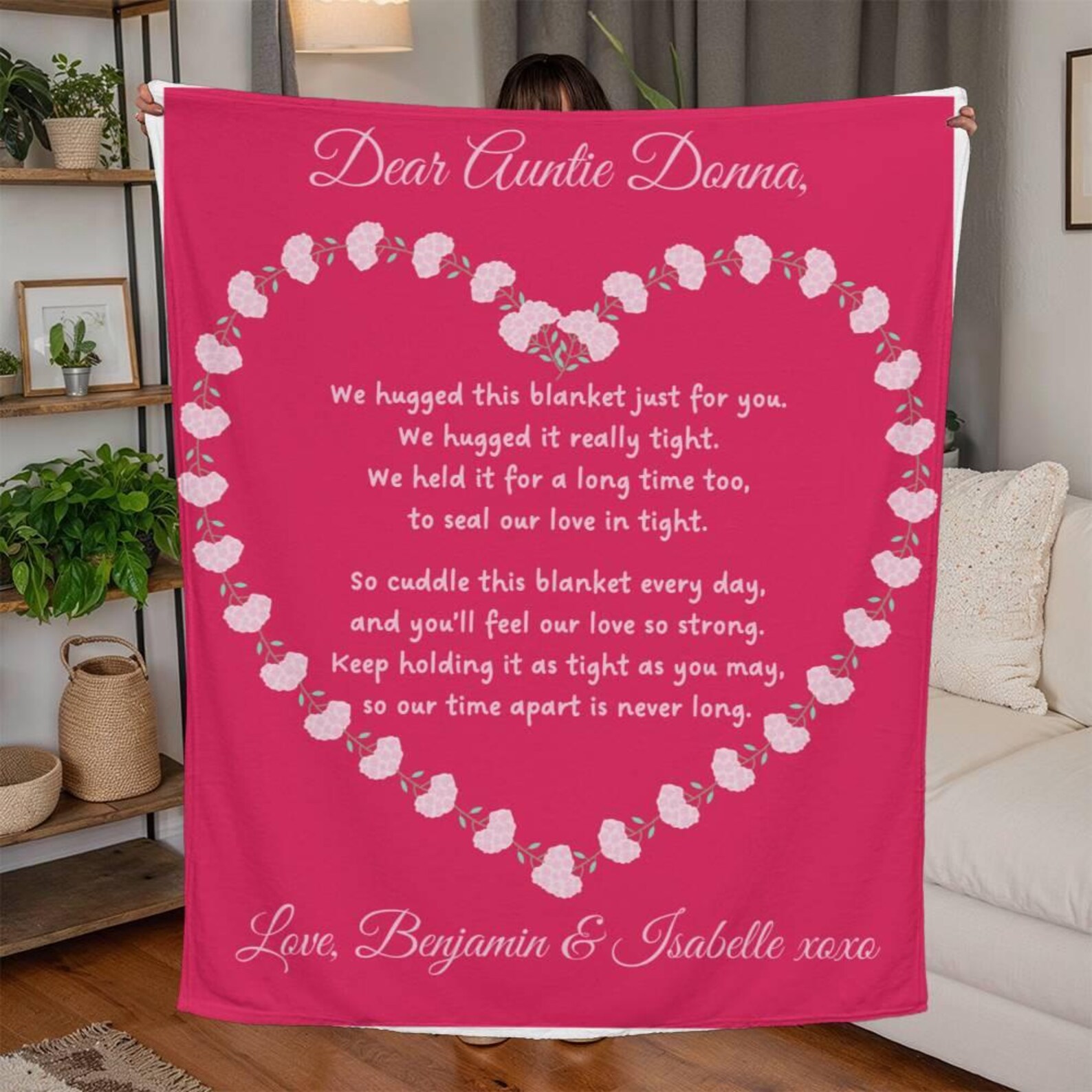 Personalized Hug Jersey Fleece Poem Blanket Gift for Special Loved Ones ...
