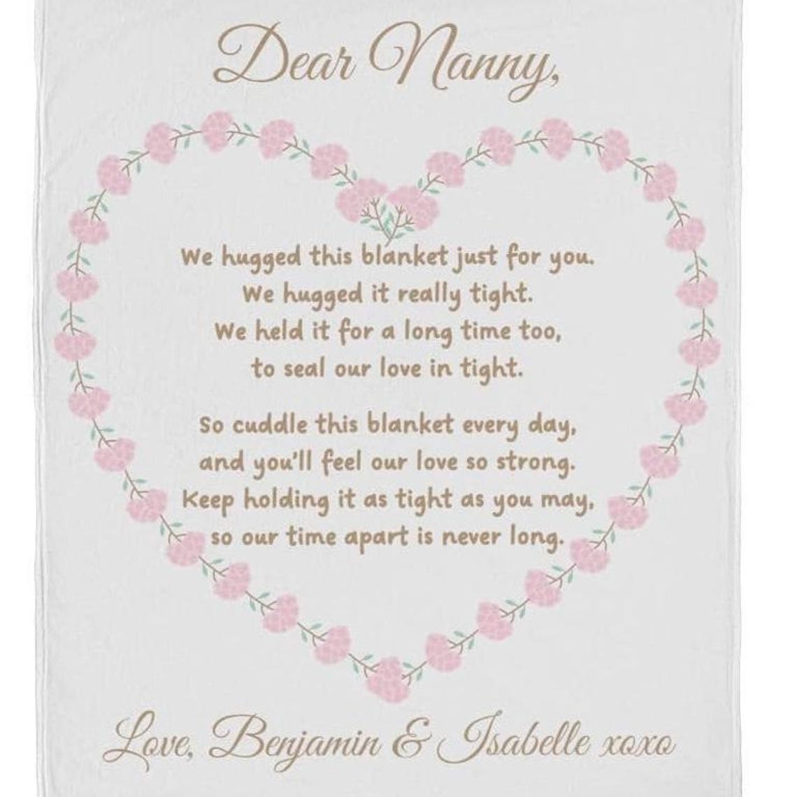 Personalized Hug Jersey Fleece Poem Blanket Gift for Special Loved Ones ...