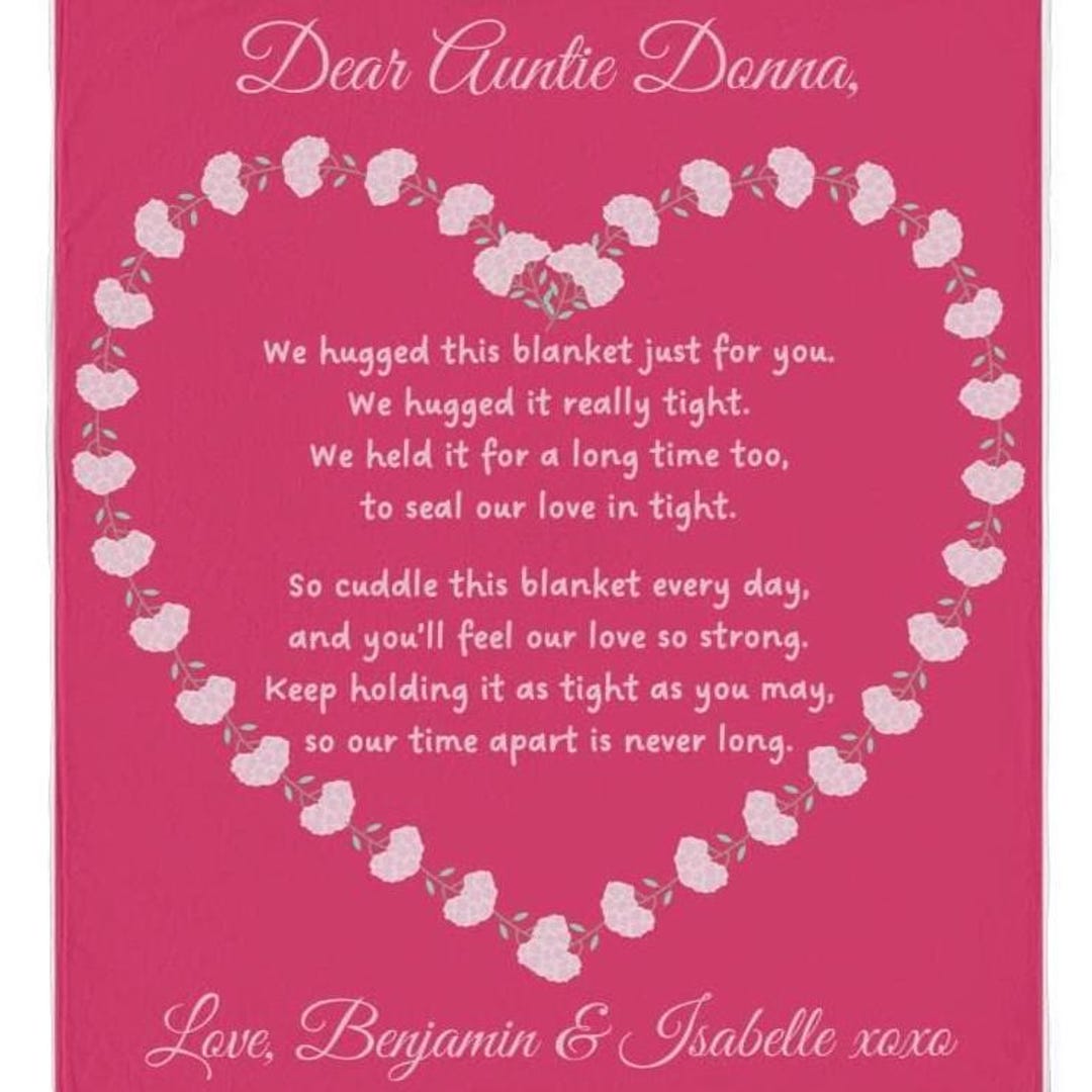 Personalized Hug Jersey Fleece Poem Blanket Gift for Special Loved Ones ...