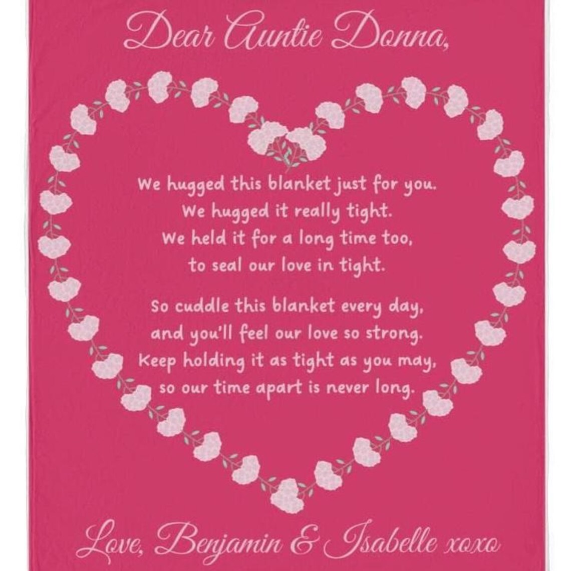 Personalized Hug Jersey Fleece Poem Blanket Gift for Special Loved Ones ...