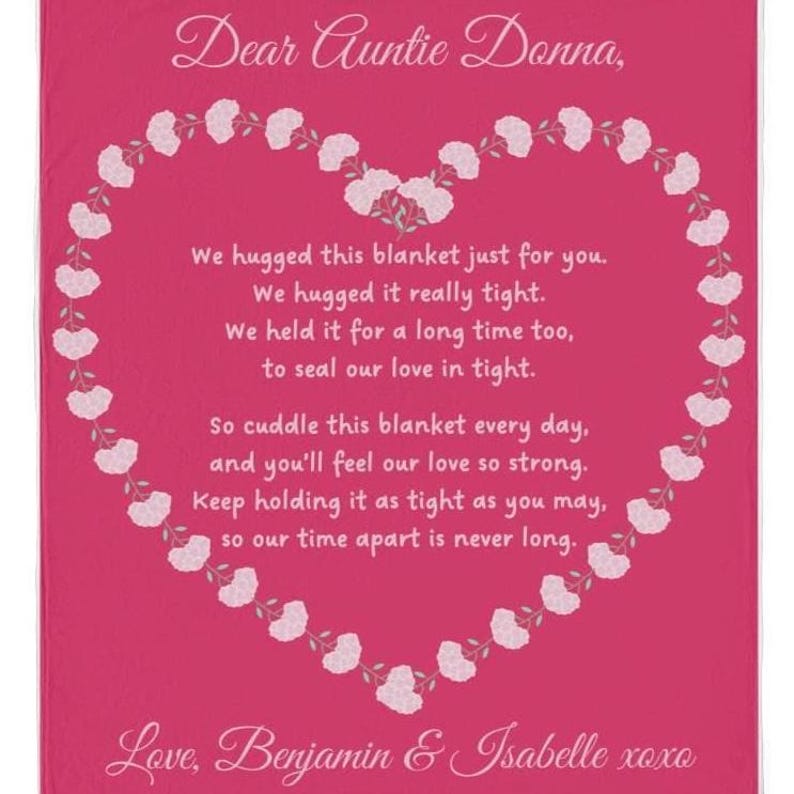 Personalized Hug Jersey Fleece Poem Blanket Gift for Special Loved Ones ...