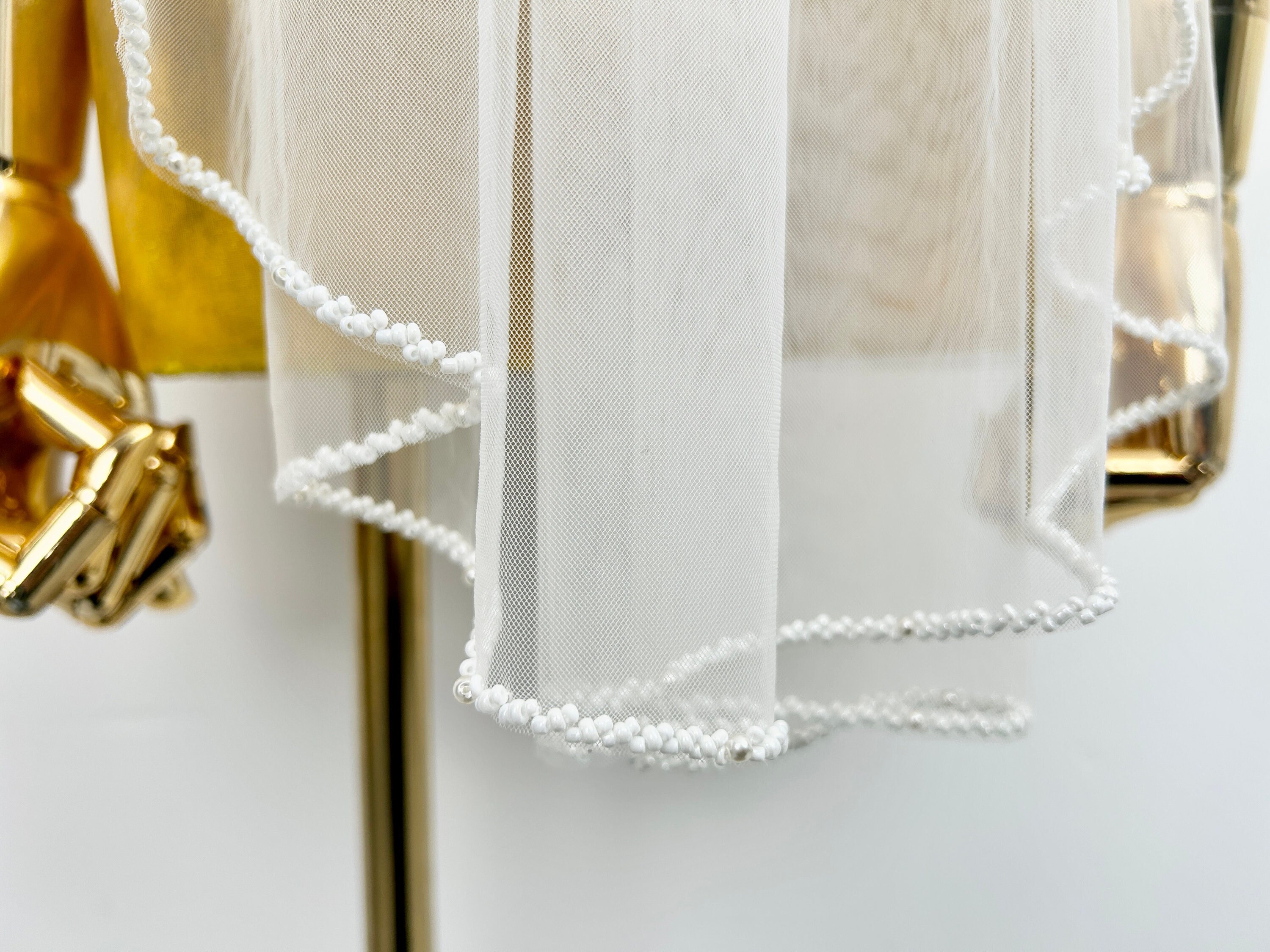 Elegant Beaded Veil,pearl Wedding Veil,elbow Veil,waterfall Angel Veil ...