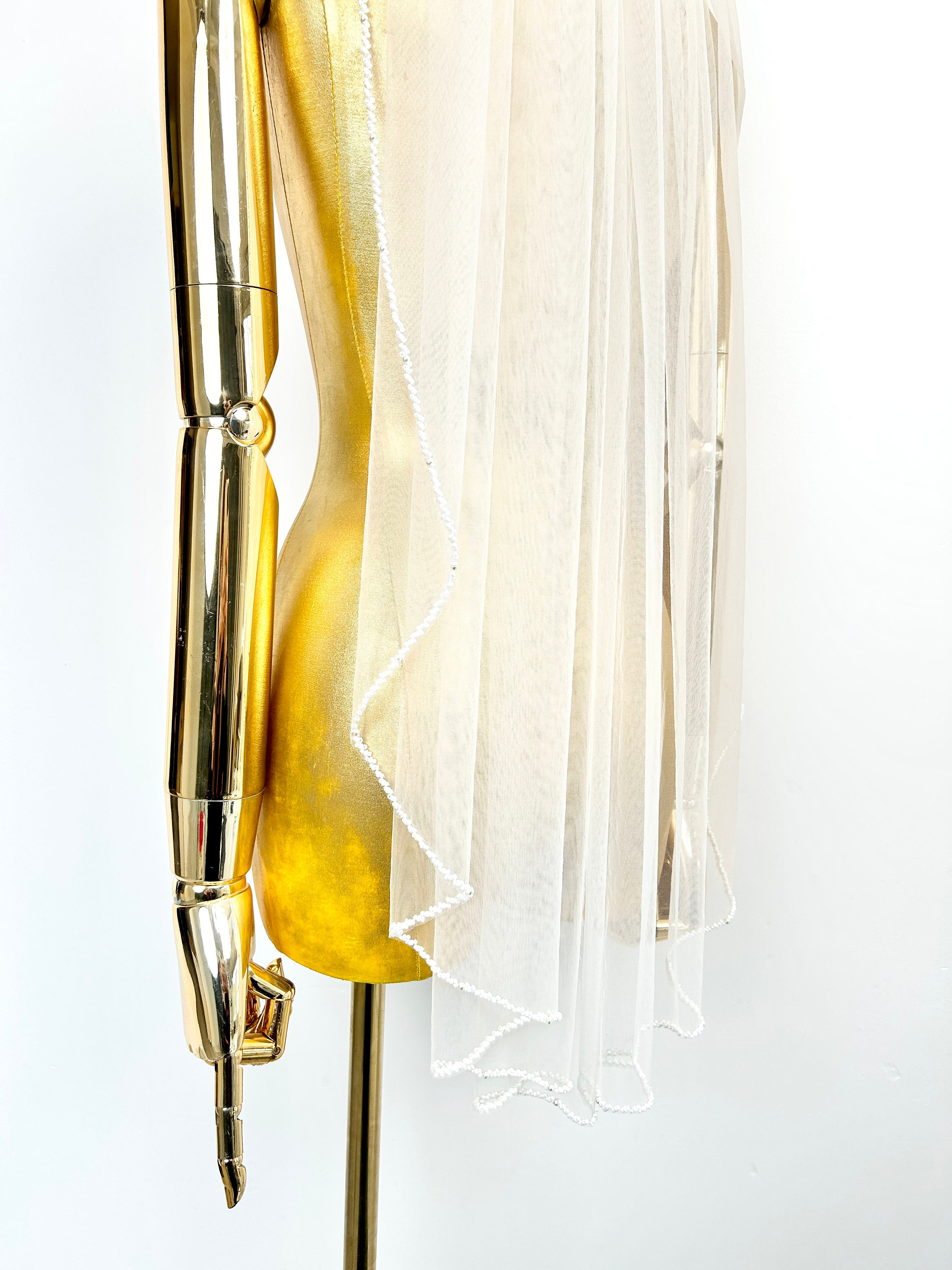 Elegant Beaded Veil,pearl Wedding Veil,elbow Veil,waterfall Angel Veil ...