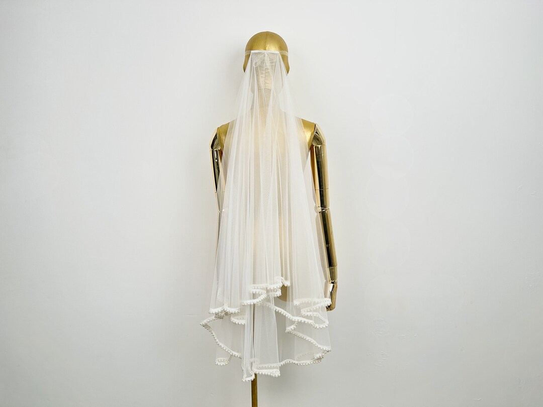 Beaded Bridal Veil,pearls Wedding Veil,shimmery Veil,white Pearl Veil ...