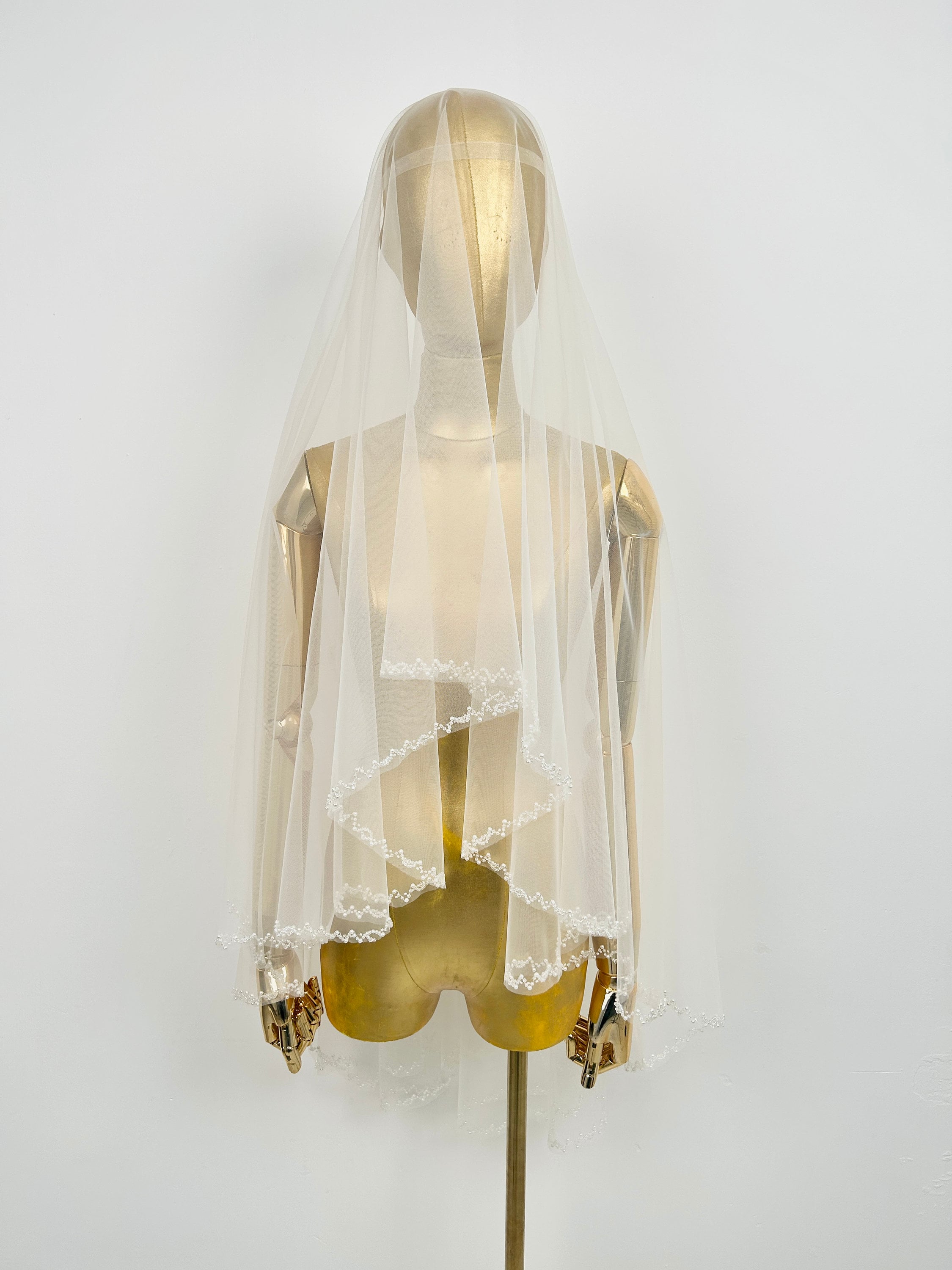 Pearl Bridal Veil,2 Tier Veil,beaded Wedding Veil,pearl Crystal Veil ...