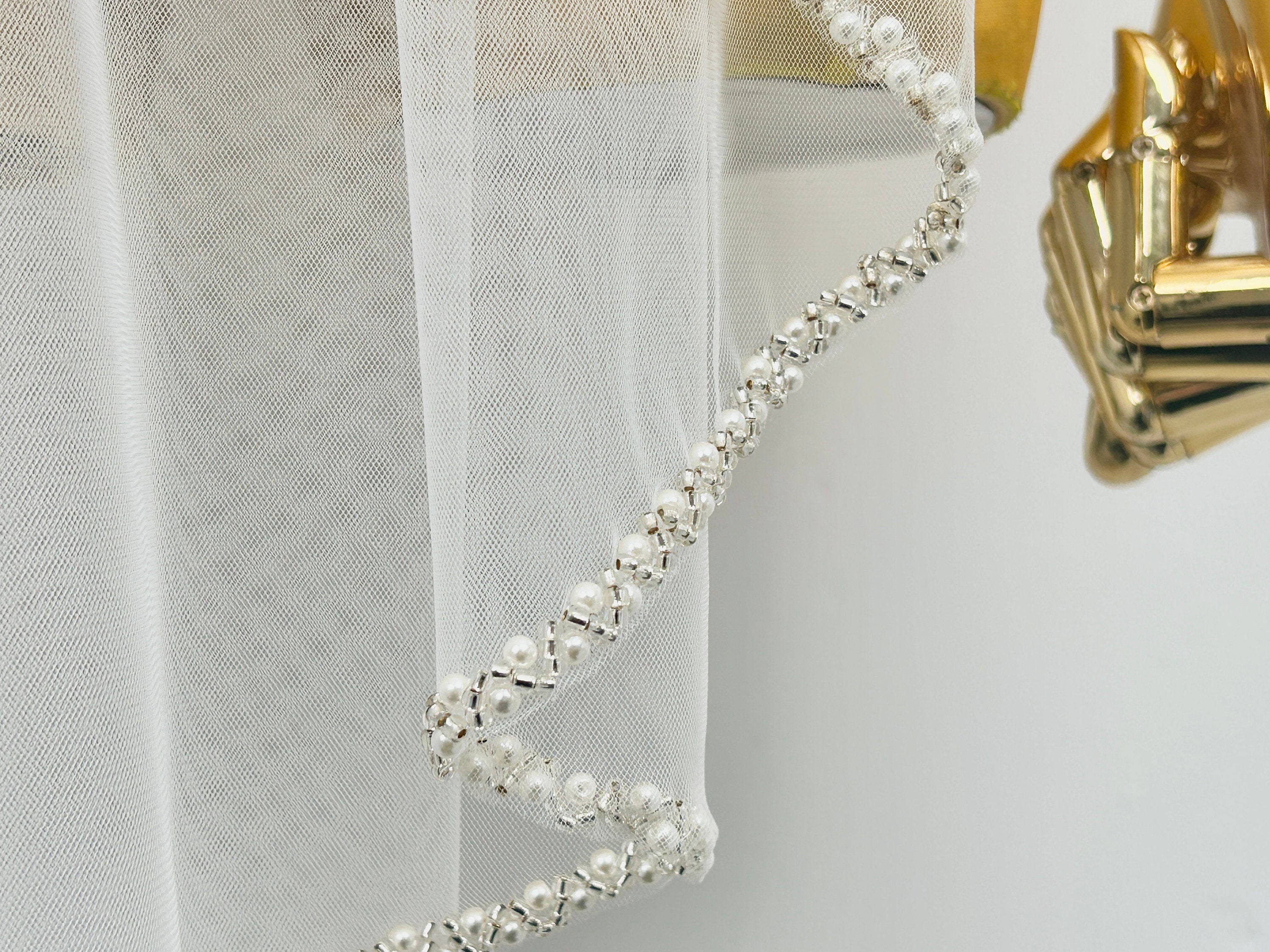 Beaded Bridal Veil,wedding Pearl Veil,beaded Edge Veil,classic Plain ...
