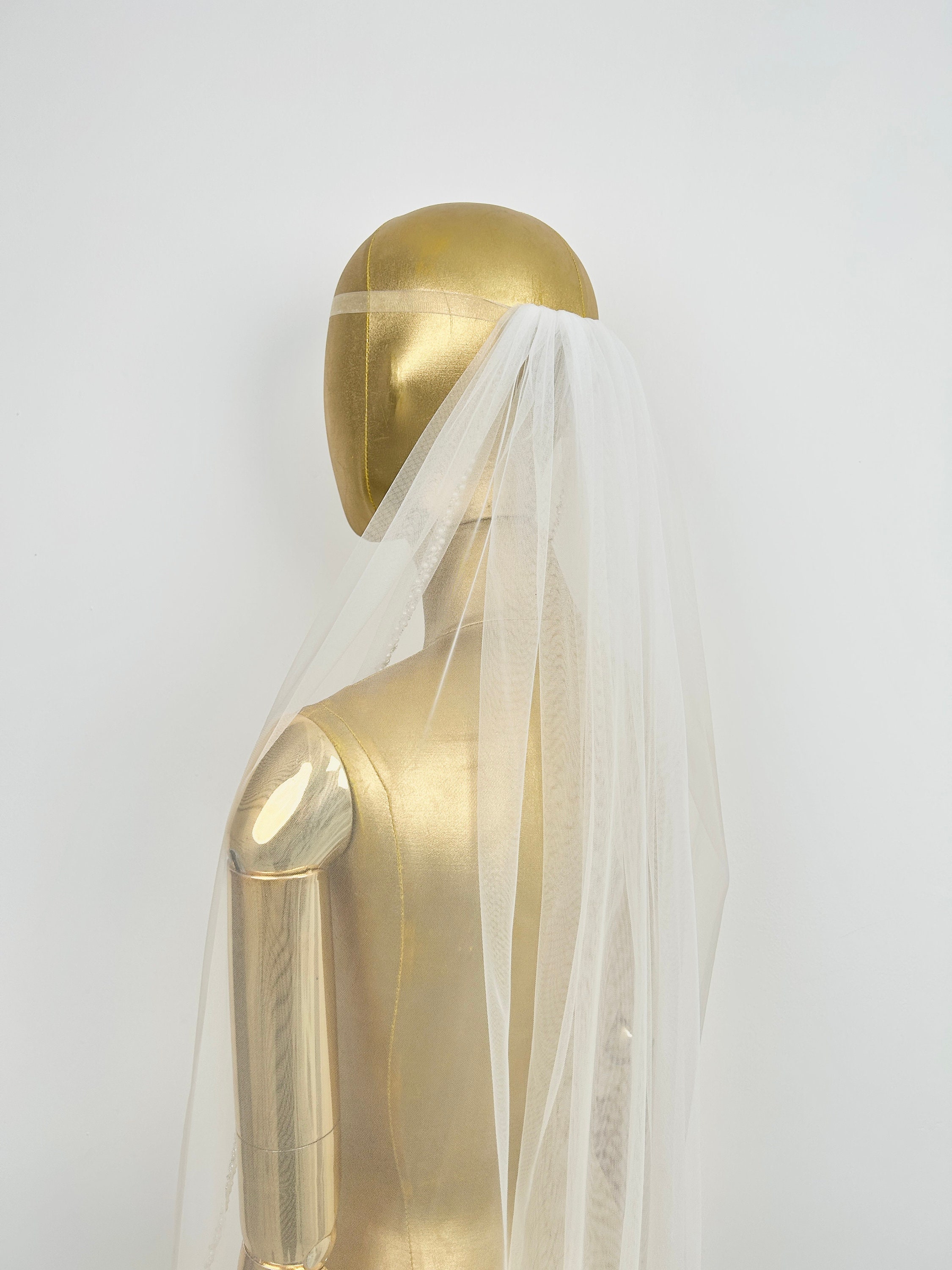 Beaded Bridal Veil,wedding Pearl Veil,beaded Edge Veil,classic Plain ...