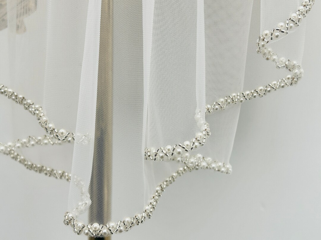Beaded Bridal Veil,wedding Pearl Veil,beaded Edge Veil,classic Plain ...