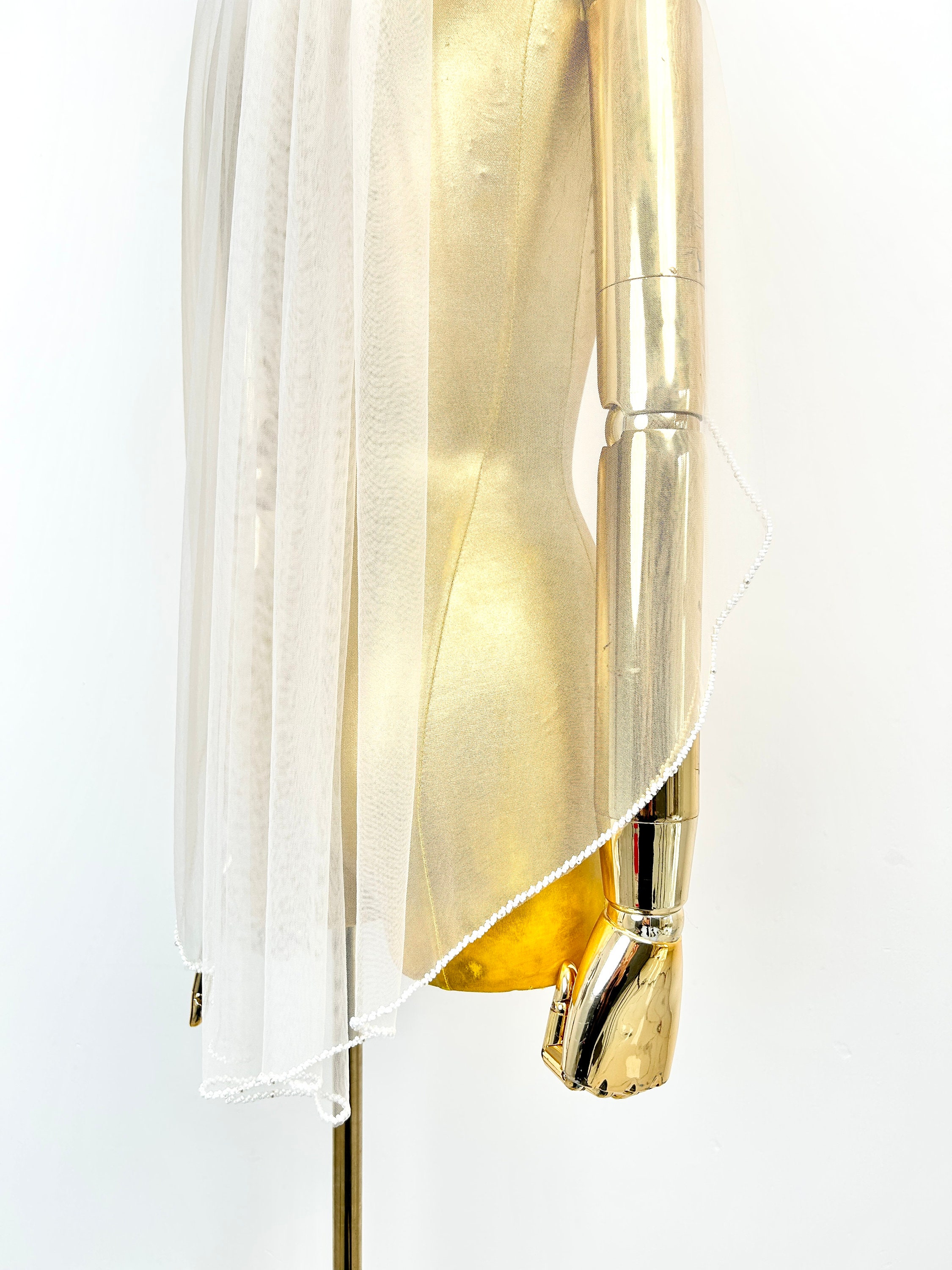 Elegant Beaded Veil,pearl Wedding Veil,elbow Veil,waterfall Angel Veil ...