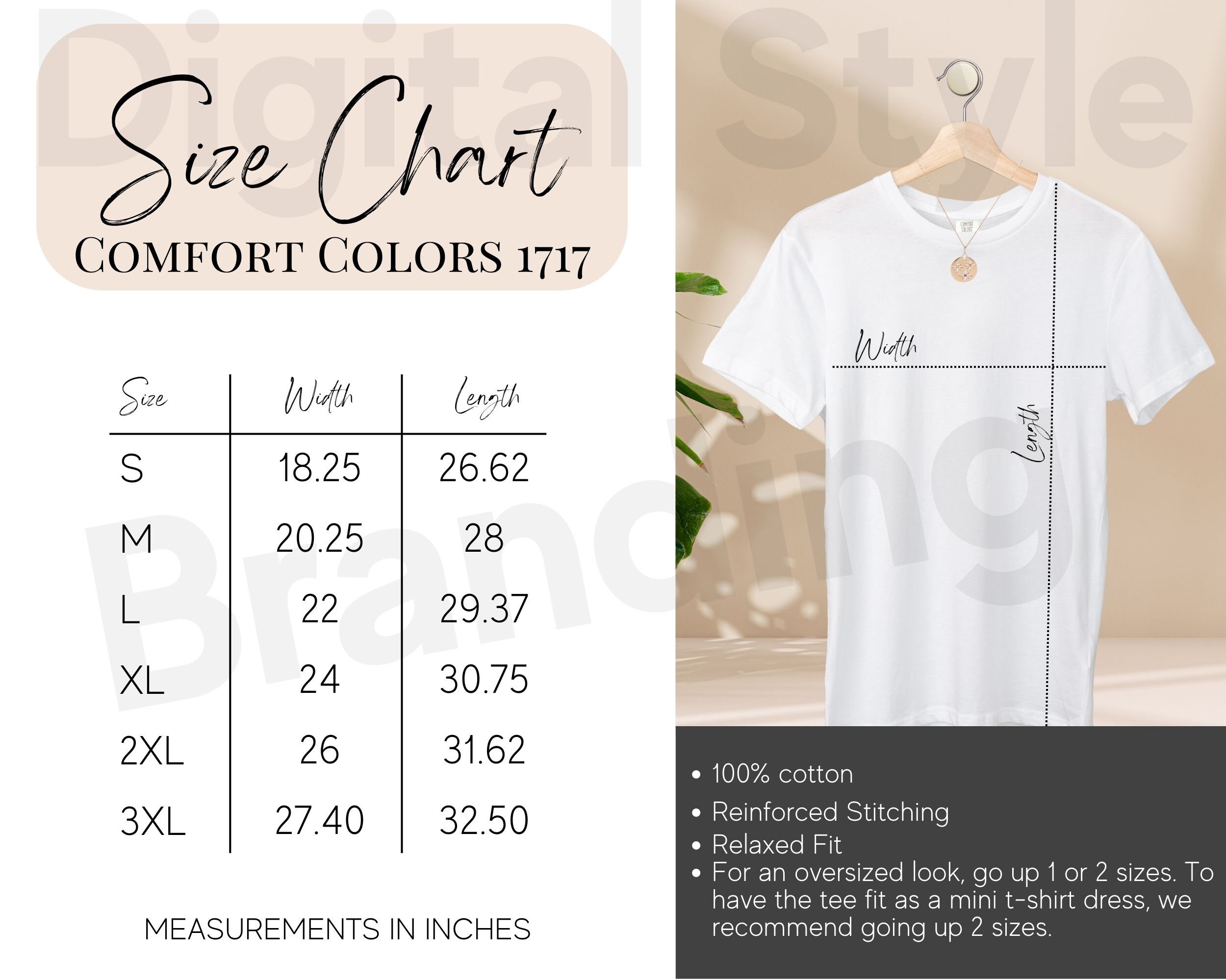 1717 Size Chart, C1717 Size Chart, Comfort Colors Size Chart, Sizing ...