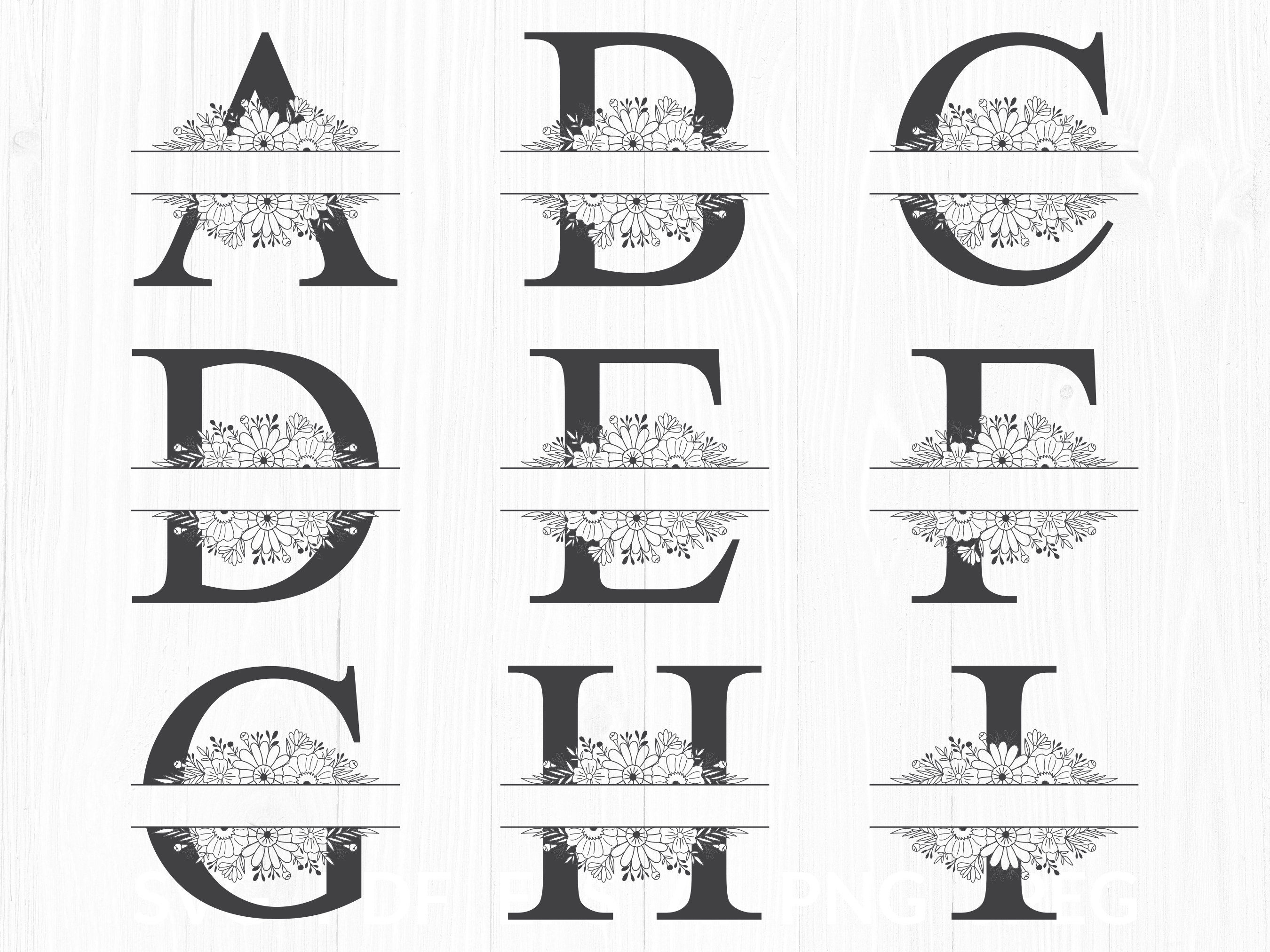 Floral Split Monogram Svg Split Letters Svg Split Font Svg Monogram ...