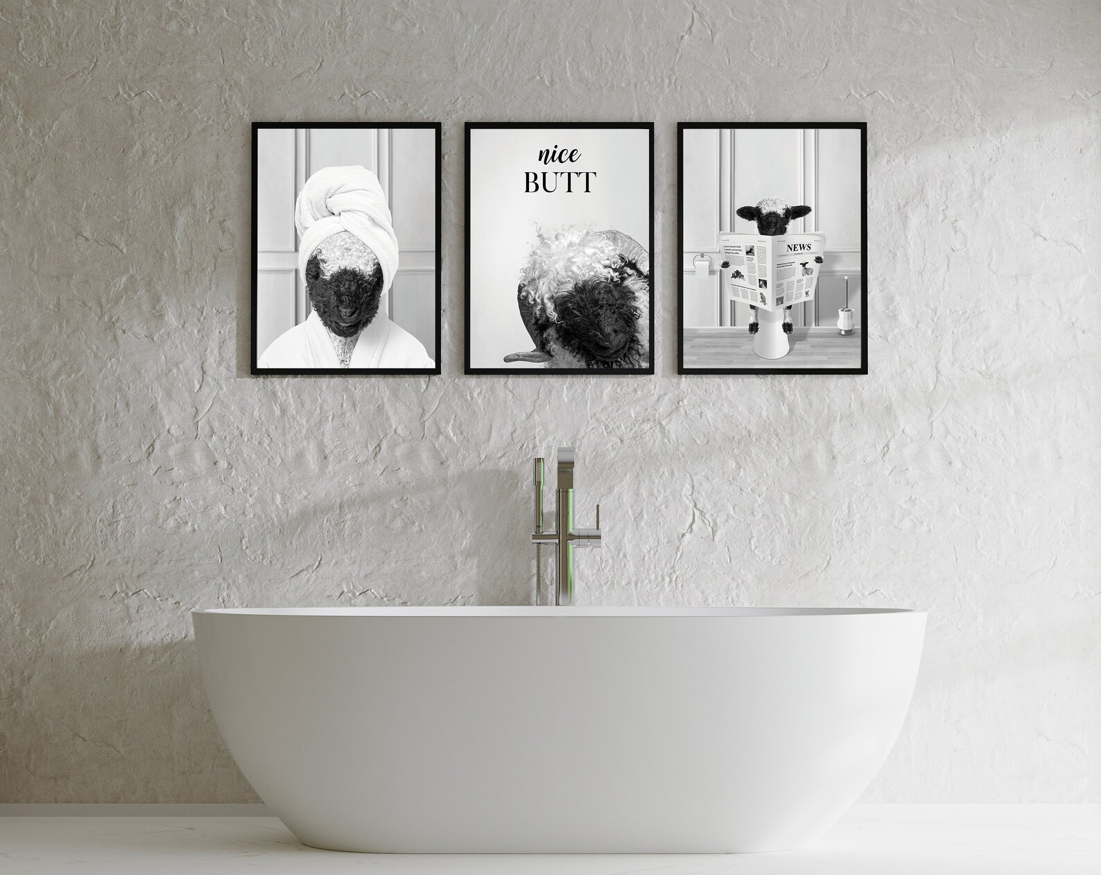 Adorable Sheep Taking Shower in Bath Tub, Toddler Bathroom Art, Whimsy ...