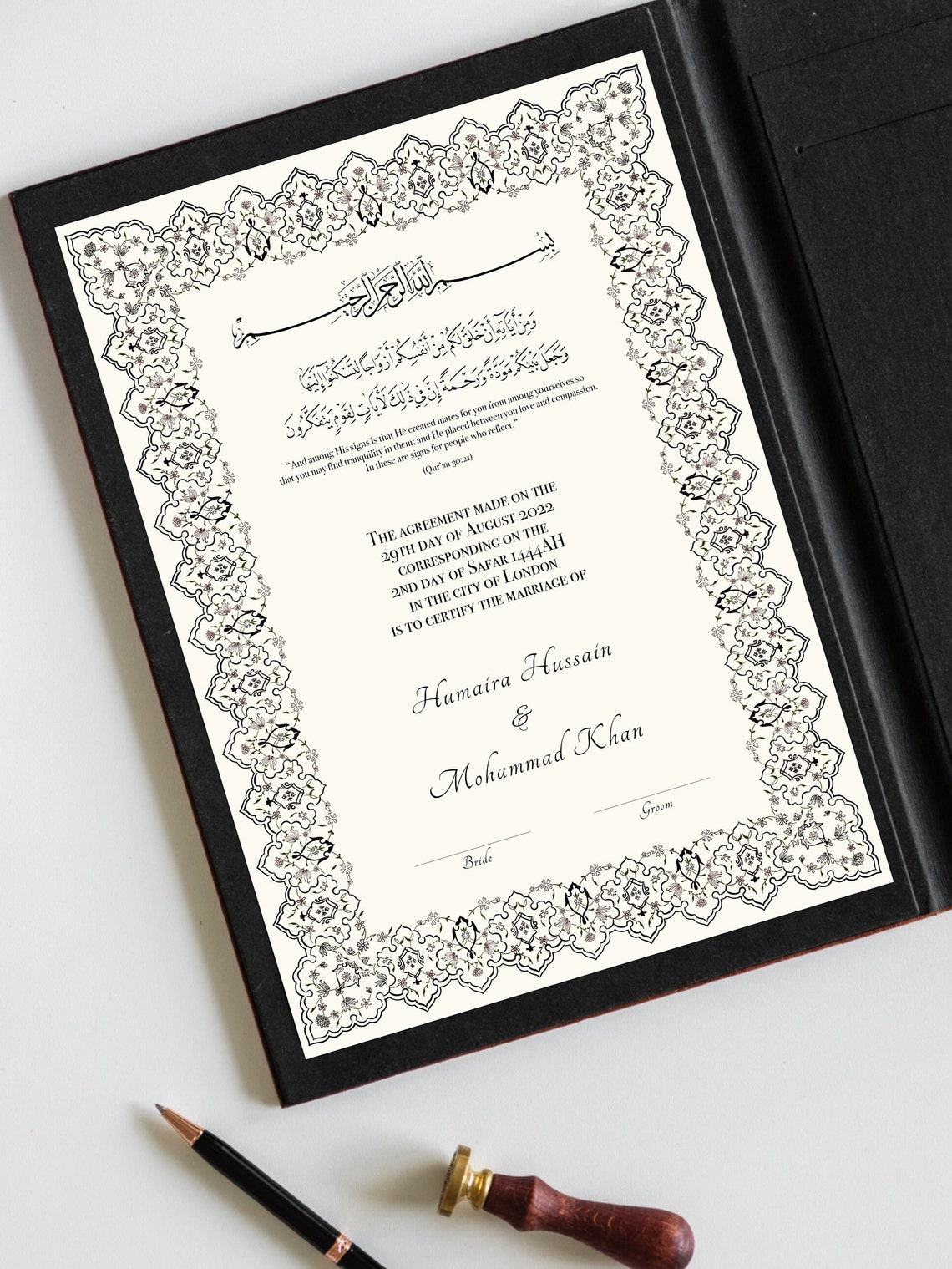 DIGITAL Nikkah Certificate Printable Marriage Contract A4 Illustrated ...