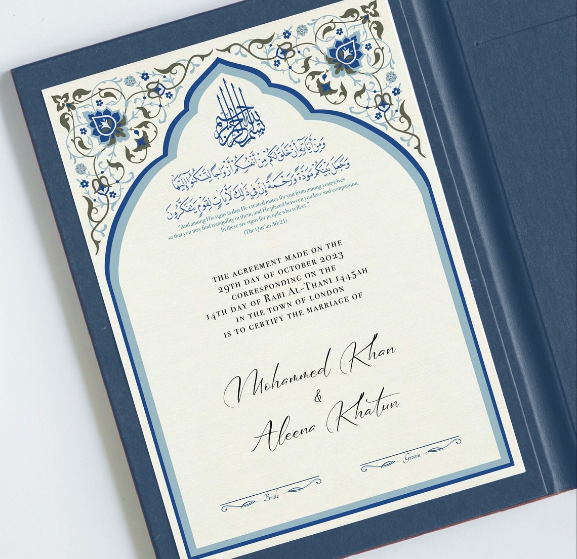 DIGITAL Nikkah Certificate Printable Marriage Contract A4 Illustrated ...