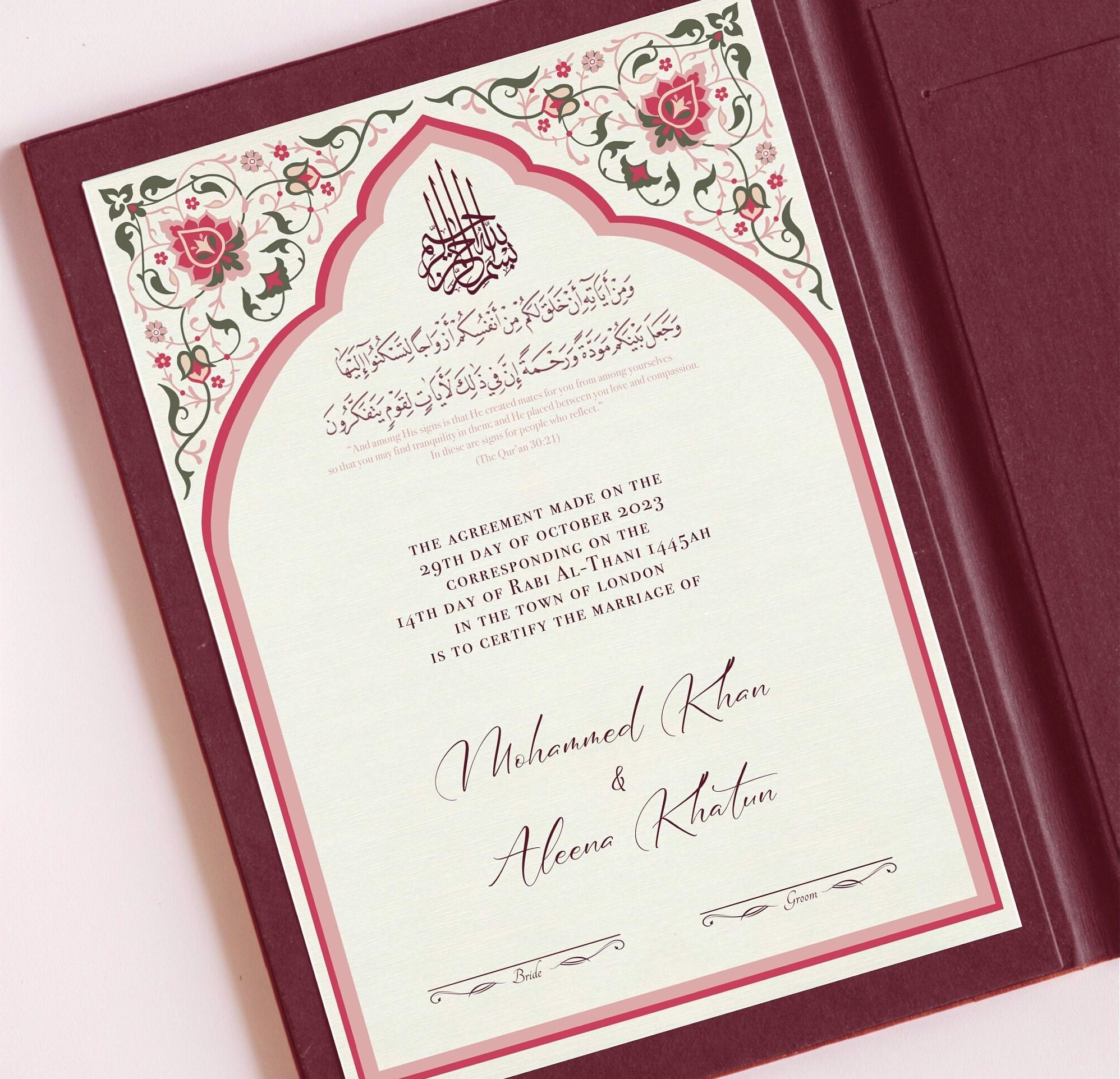 DIGITAL Nikkah Certificate | Printable Marriage Contract A4 ...
