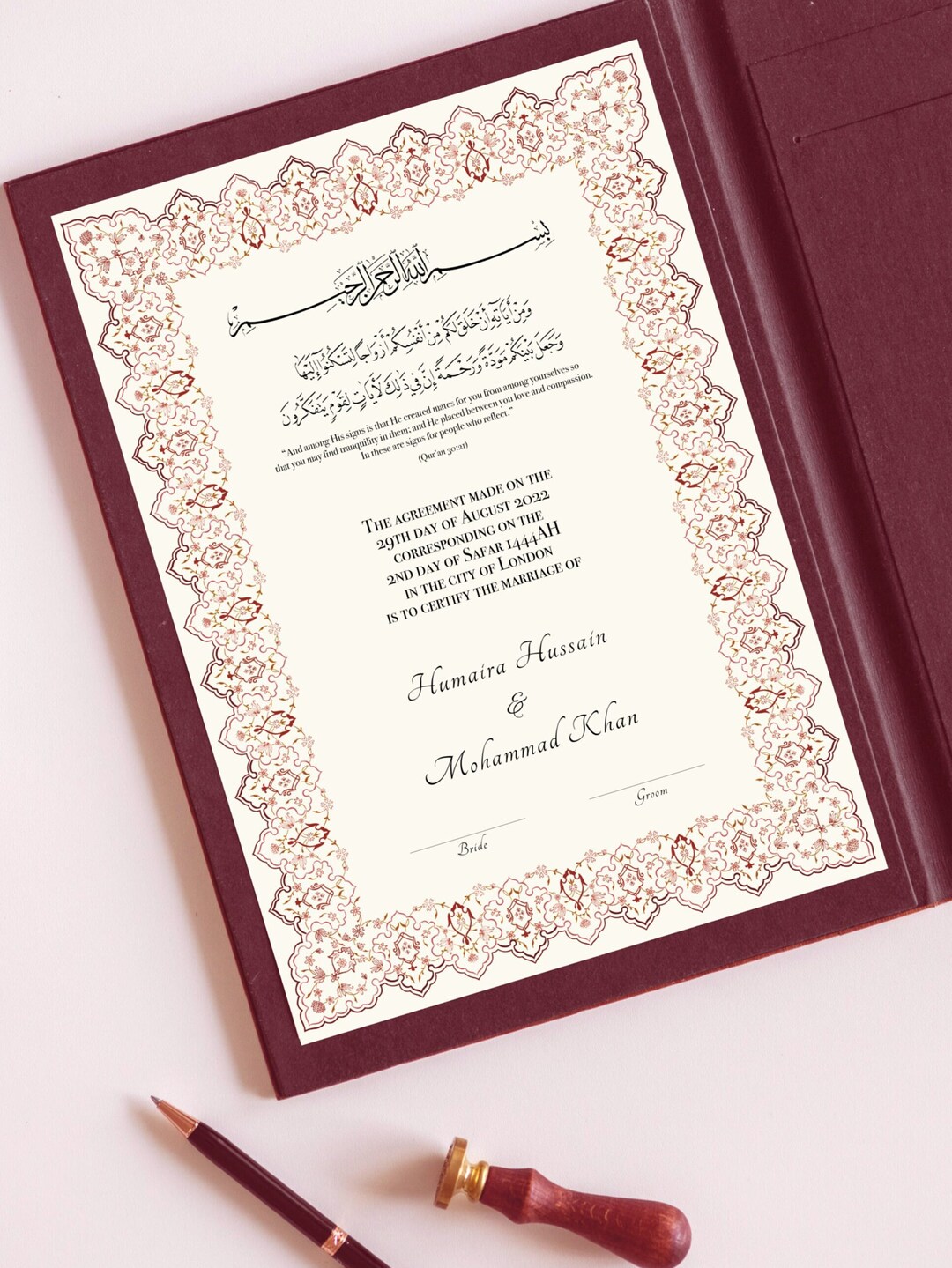 DIGITAL Nikkah Certificate | Printable Marriage Contract A4 ...