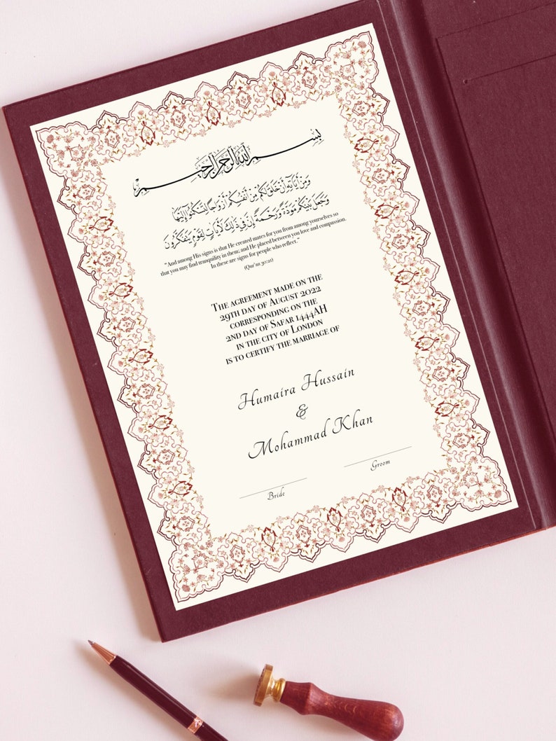 DIGITAL Nikkah Certificate | Printable Marriage Contract A4 ...