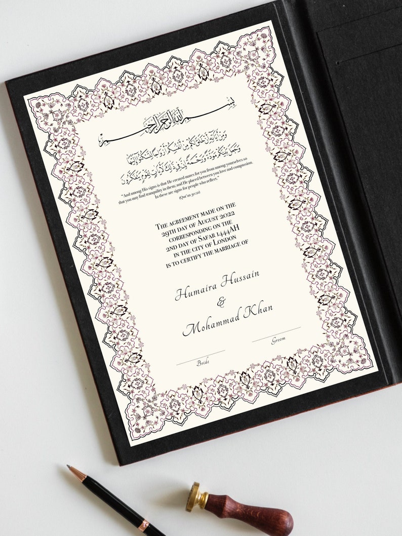 DIGITAL Nikkah Certificate | Printable Marriage Contract A4 ...