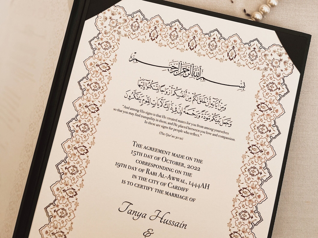 Illustrated Nikkah Certificate | A4 Luxury Hand Made Marriage Contract ...