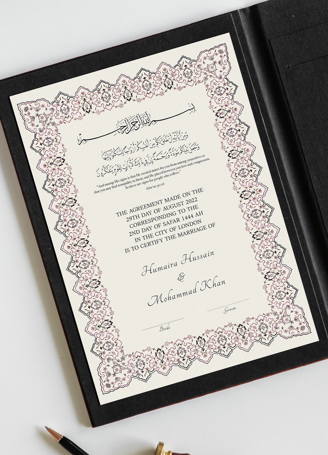 Hand Made Nikkah Certificate A4 Personalised Marriage - Etsy
