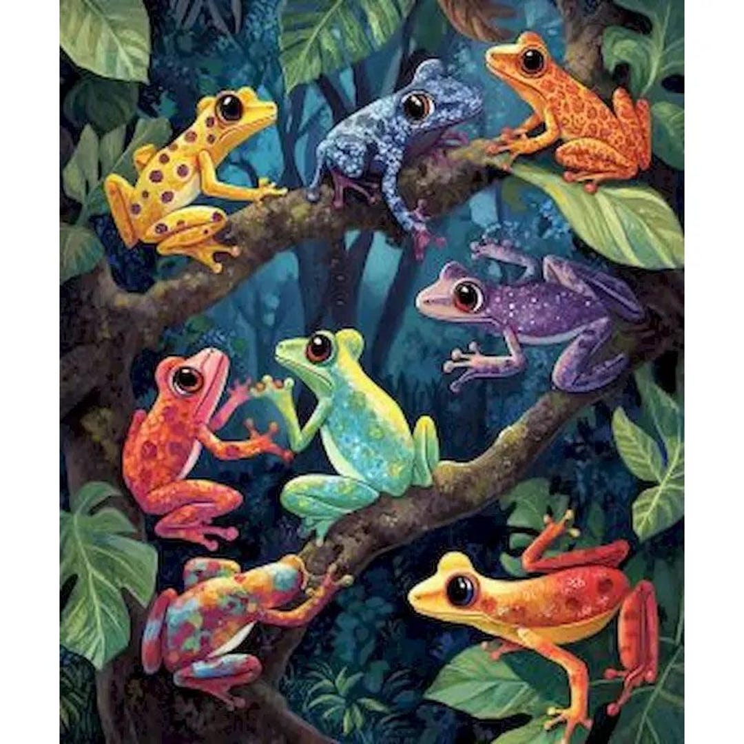 Tree Climbing Magic Colorful Frogs Acrylic Paint by Numbers Kit on ...