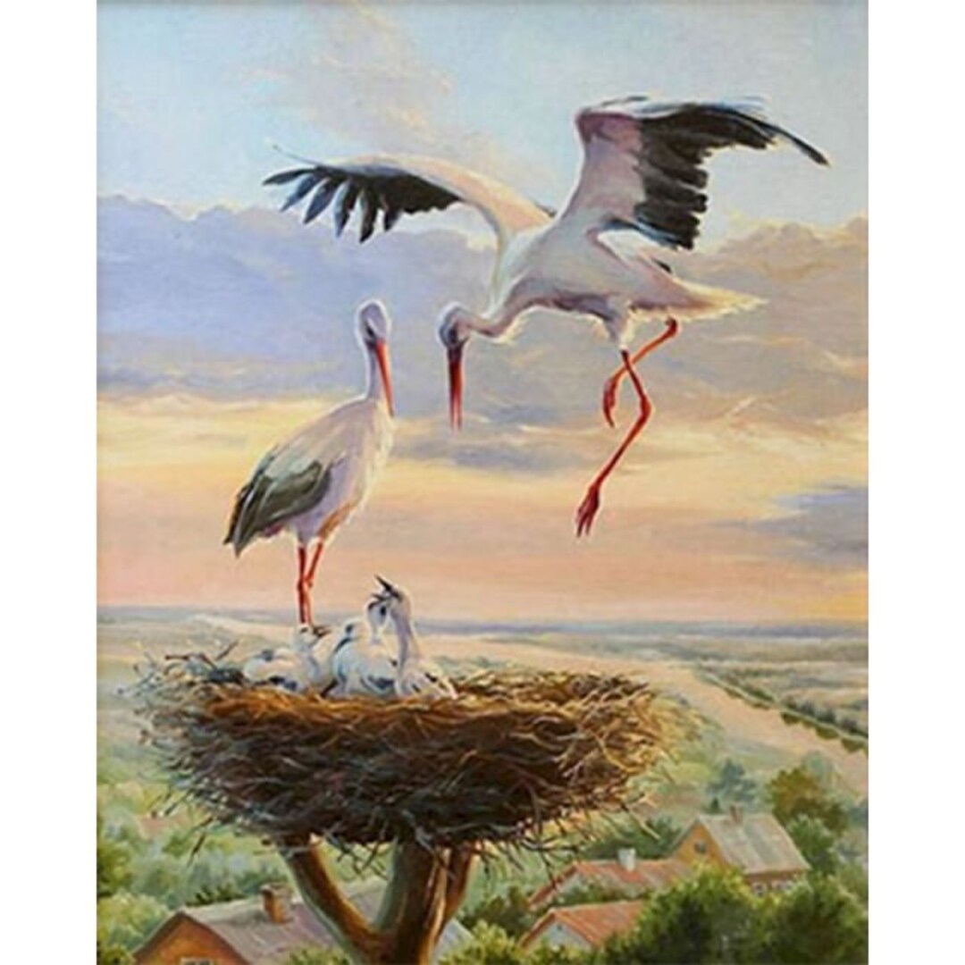 Stork Bring the Baby DIY Acrylic Paint by Numbers on Canvas Kit for ...