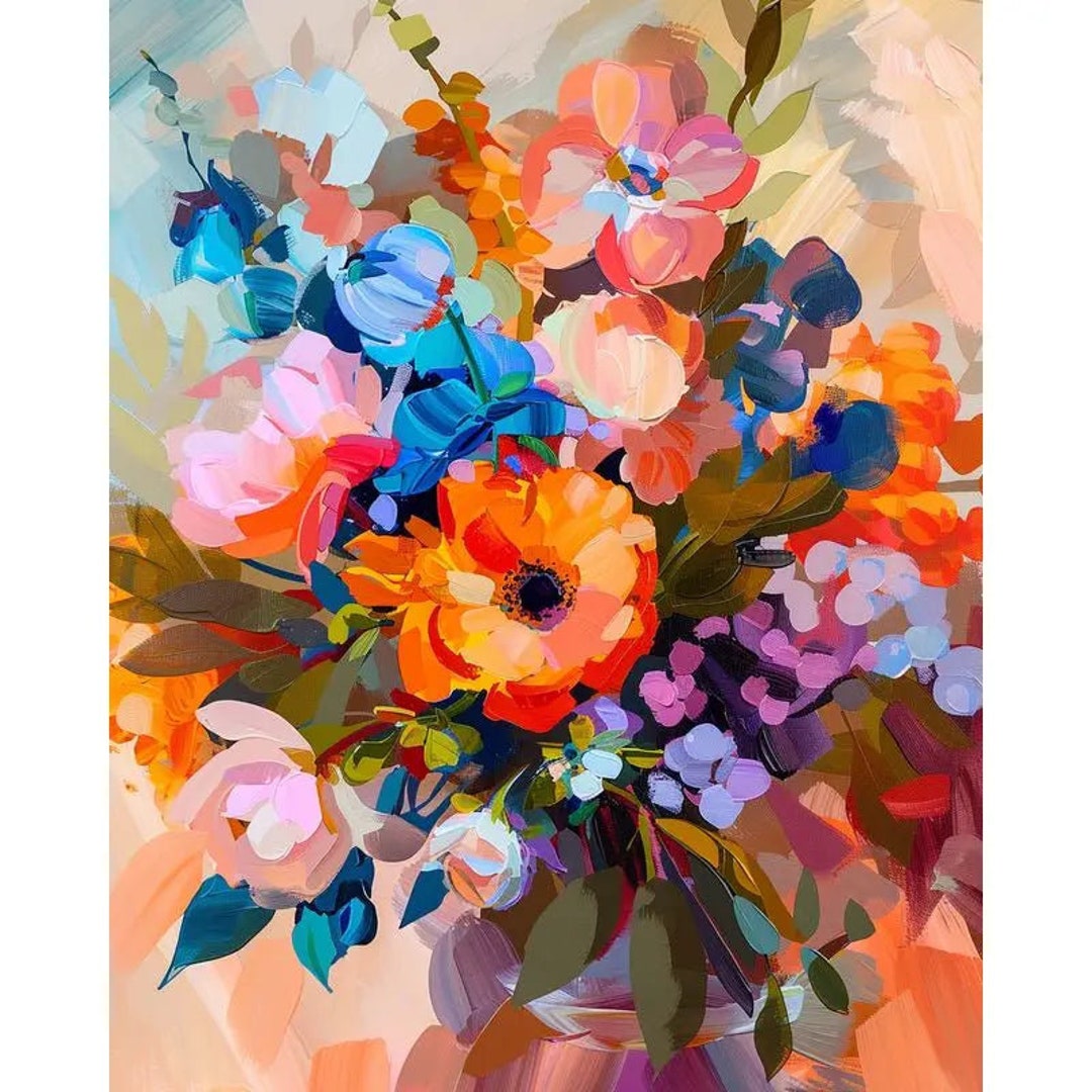 Abstract Floral Design Acrylic Paint by Numbers Kit on Canvas - Etsy