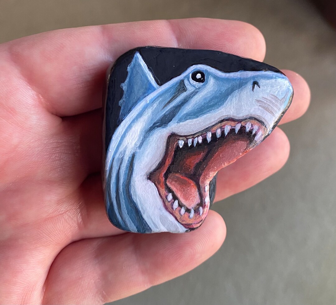 Hand Painted Shark Magnet on Cut Natural Stone - Etsy
