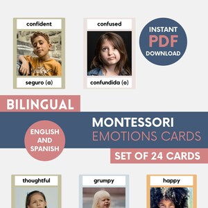 Emotions Montessori Flashcards in English and Spanish - Etsy