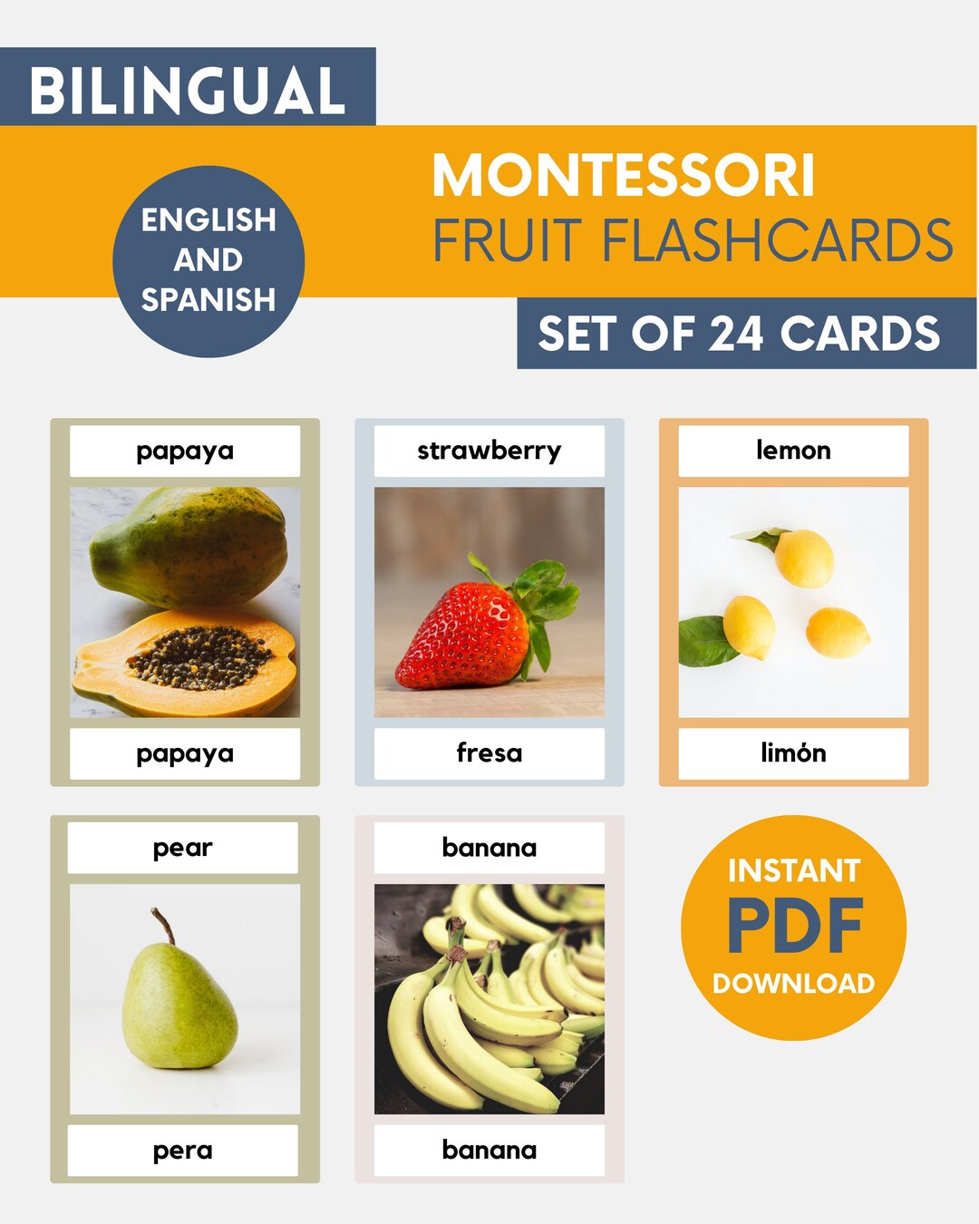 Fruits-montessori Language Cards, Montessori Printable, Montessori ...