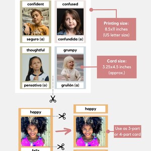Emotions Montessori Flashcards in English and Spanish, Printable ...