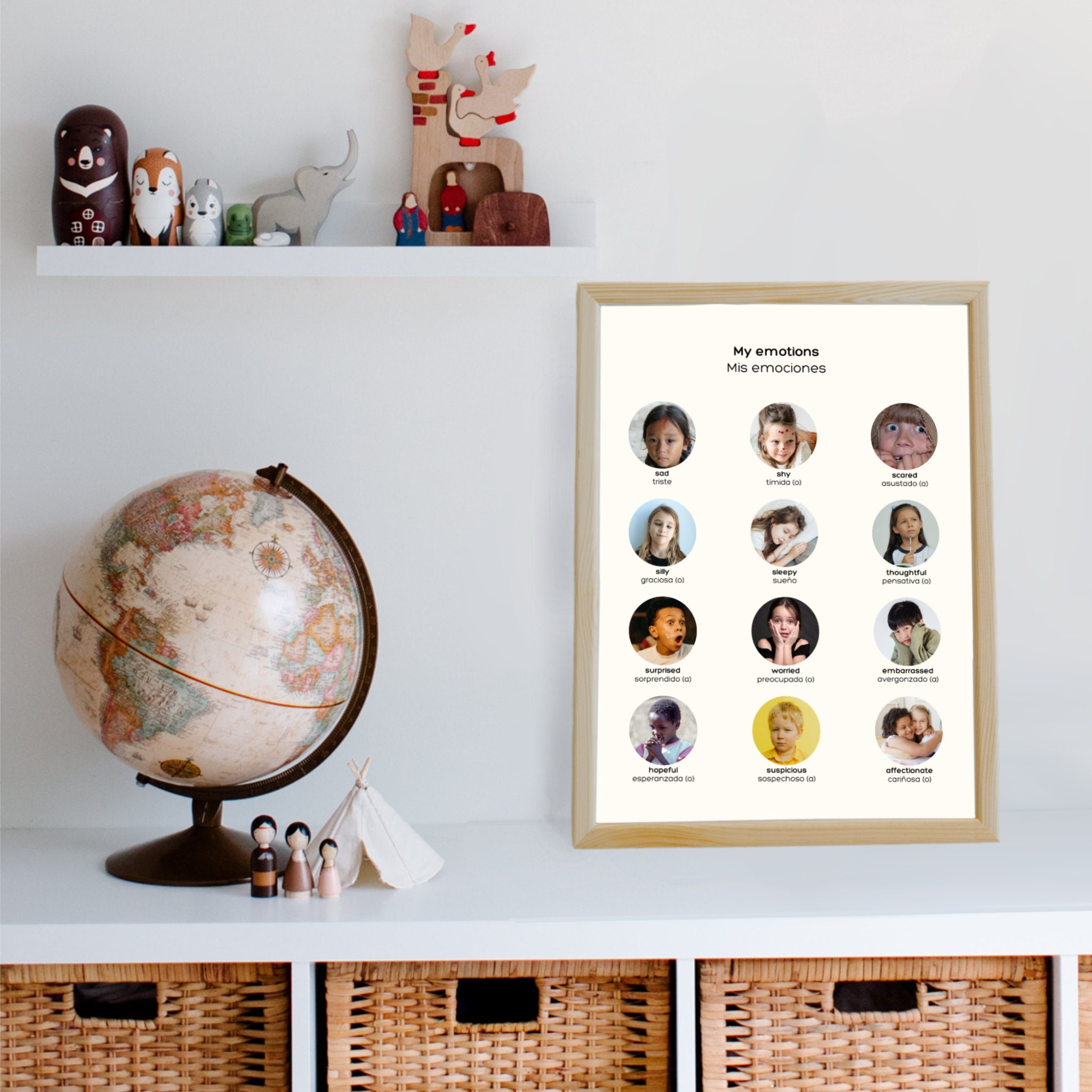 English Spanish Feelings Poster, Montessori Homeschool Decor, Feelings ...