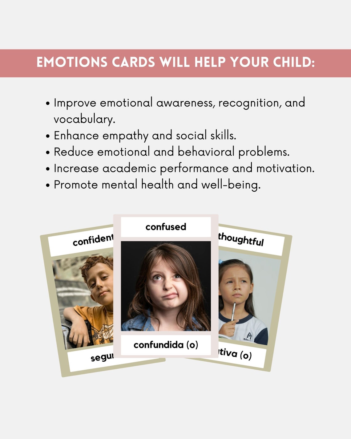 Emotions Montessori Flashcards in English and Spanish, Printable ...
