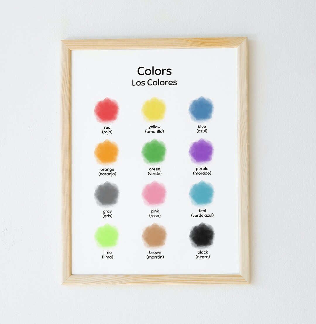 Bilingual Watercolor Color Poster, Montessori Printable Art ...