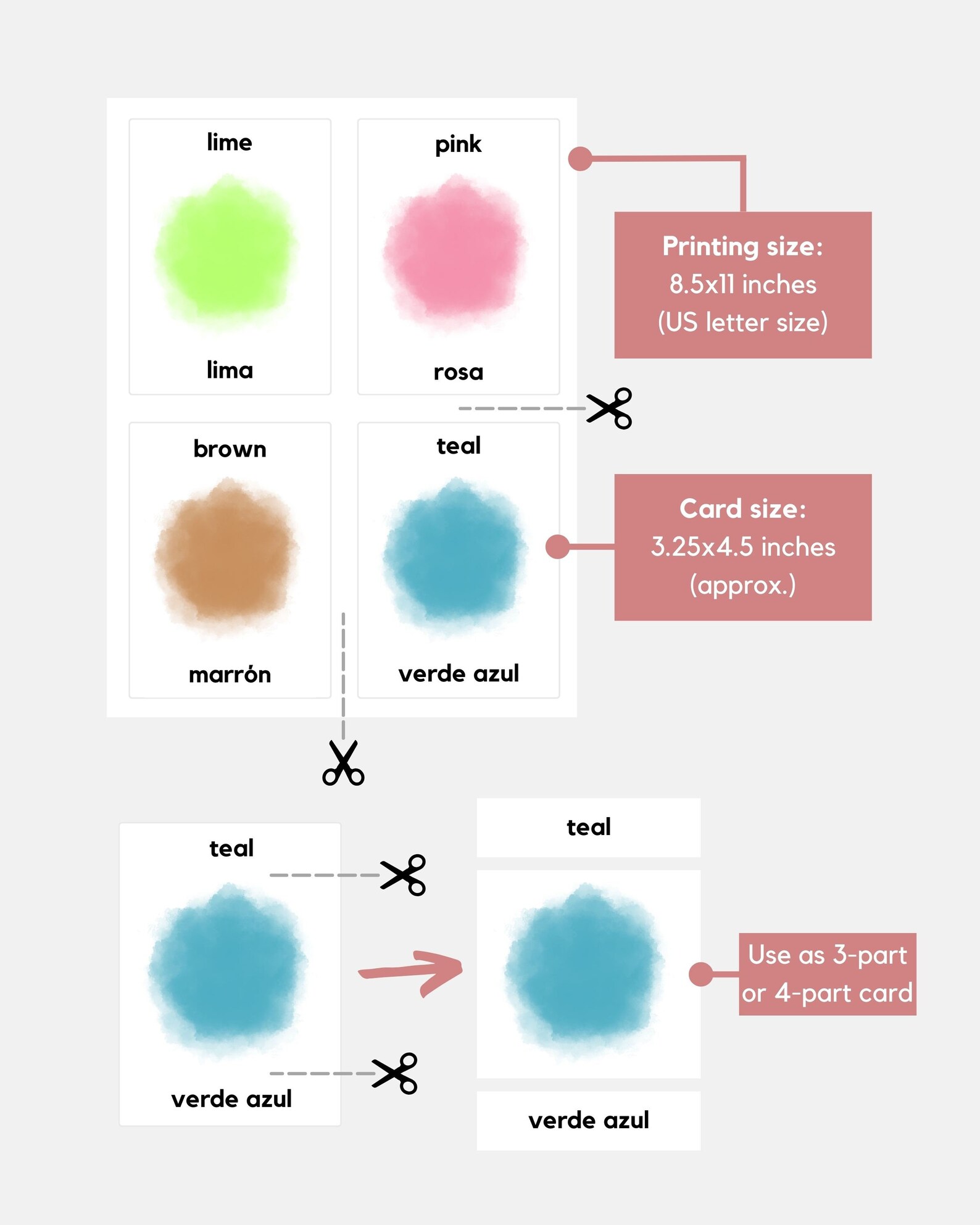 Bilingual Colors Montessori 3 Part Card, Toddler Nomenclature Cards ...