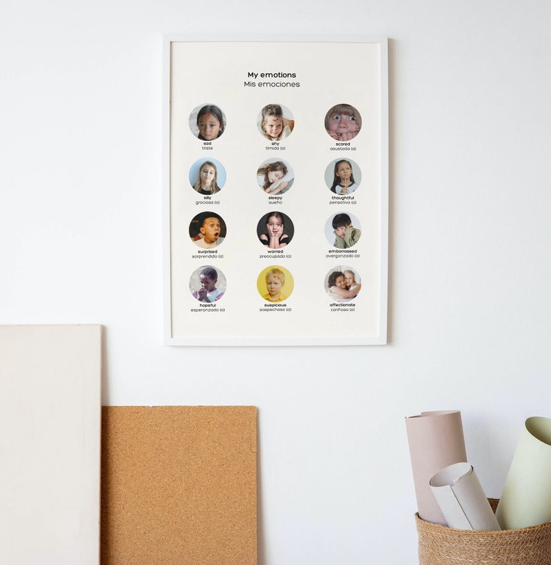 English Spanish Feelings Poster, Montessori Homeschool Decor, Feelings ...