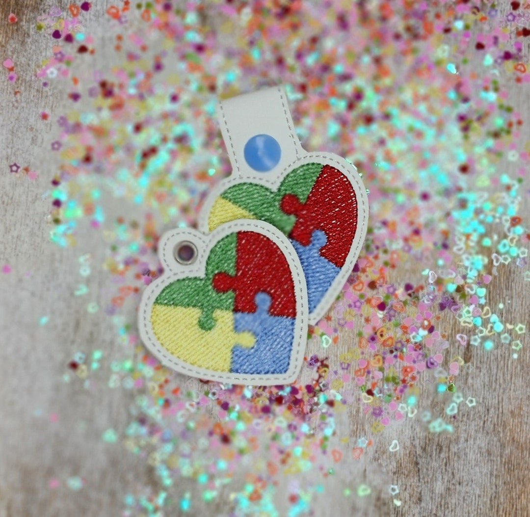 Autism Heart Snap Tab Embroidery Design - Etsy