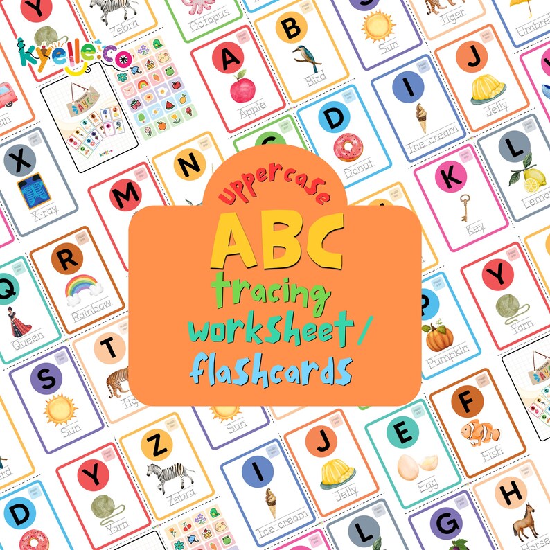 Alphabet Flashcards, Worksheets, Tracing, ABC, Uppercase, Colourful ...