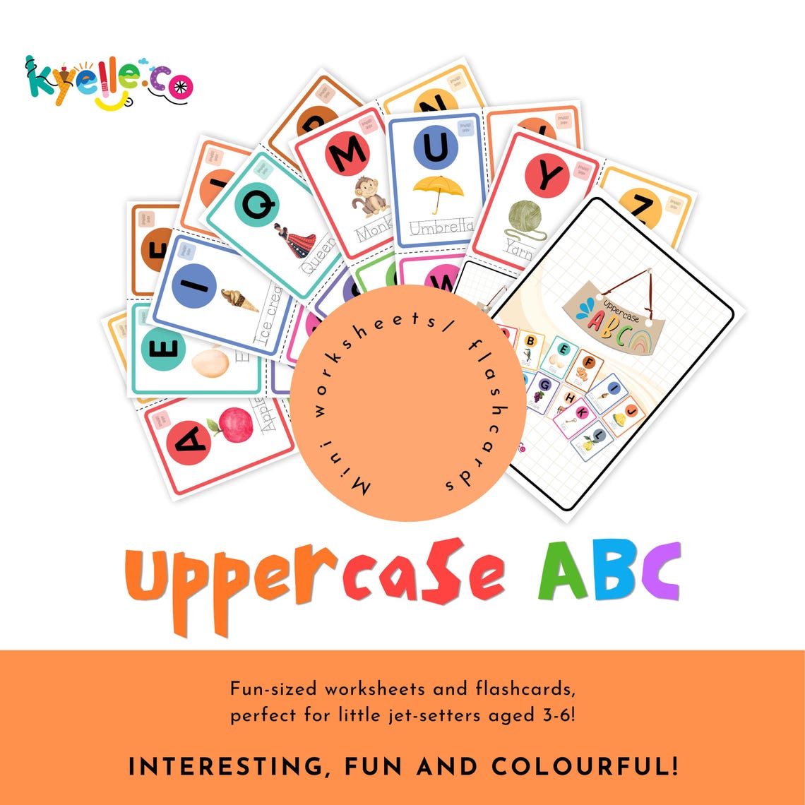 Alphabet Flashcards, Worksheets, Tracing, ABC, Uppercase, Colourful ...
