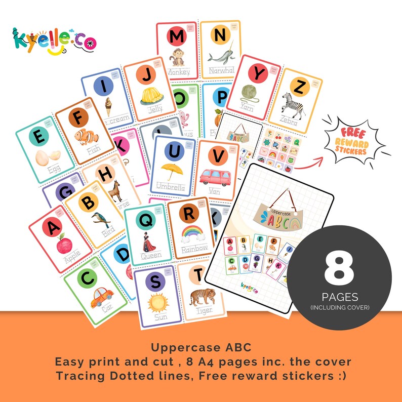 Alphabet Flashcards, Worksheets, Tracing, ABC, Uppercase, Colourful ...