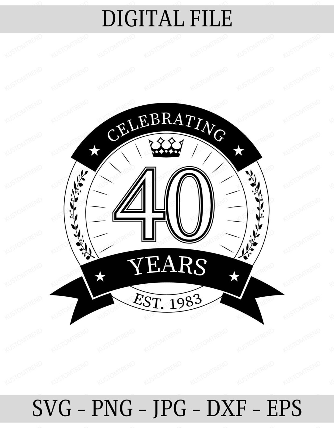 40th Anniversary SVG: Vintage 1983 Birthday Design (digital Download ...