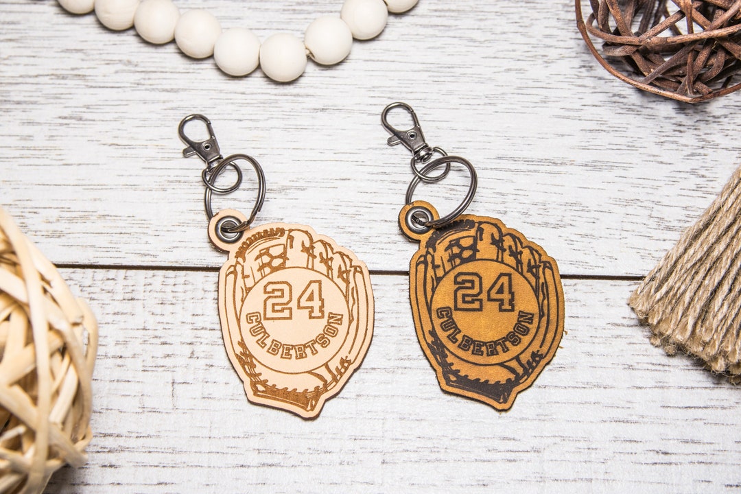 Personalized Leather Baseball Keychain - Engraved Sports Gift - Etsy